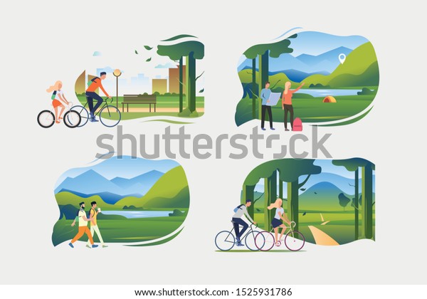 Summer Outdoor Activity Illustration Set People Stock Vector (Royalty ...