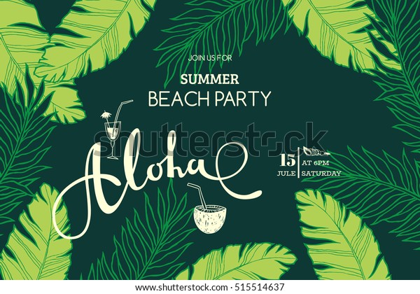 Summer Party Beach Poster Aloha Lettering Stock Vector (Royalty Free ...