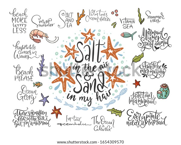 Summer Sea Lettering Big Vector Set Stok Vektör (Telifsiz) 1654309570