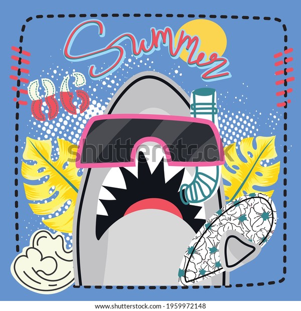 Summer Shark Vector Shark Cartoon Pink Stock Vector (Royalty Free ...