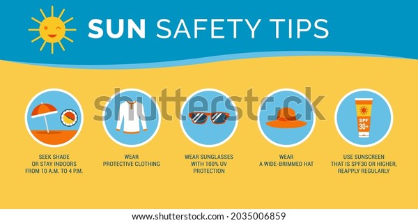 Vektor Stok Summer Sun Safety Tips Ways Avoid (Tanpa Royalti ...