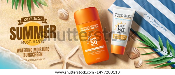 Summer Sunscreen Cream Banner Ads On Stock Vector (Royalty Free ...