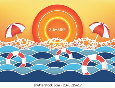 Summer Sunset Beach Background Beach Objects Stock Vector (Royalty Free ...