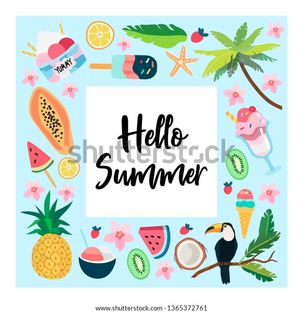 Summer Theme Frame Exotic Fruits Toucan Stock Vector (Royalty Free ...