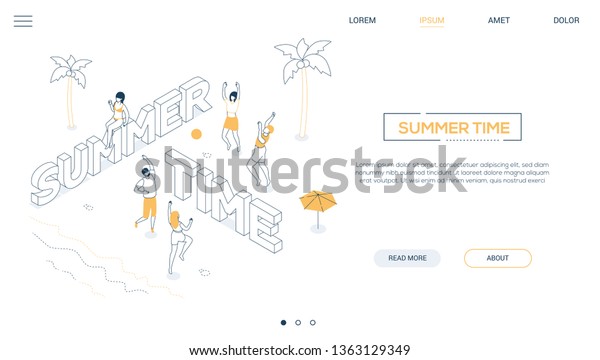 Summer Time Line Design Style Isometric Stock Vector (Royalty Free ...