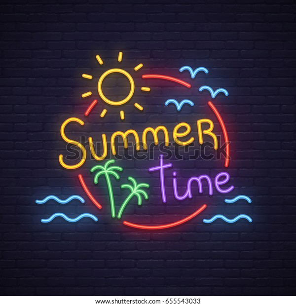 Summer Time Neon Sign Neon Sign Stock Vector (Royalty Free) 655543033