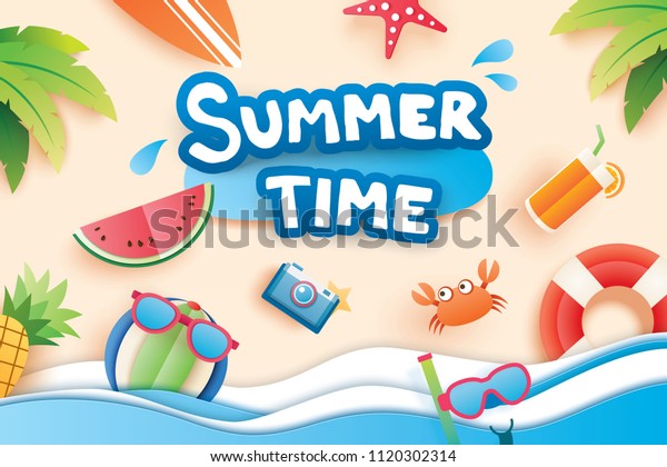 Summer Time Paper Cut Symbol Icon Stock Vector (Royalty Free ...