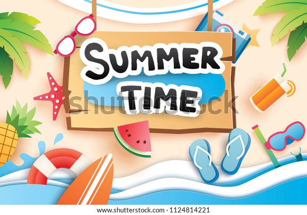 Summer Time Paper Cut Symbol Icon Stock Vector (Royalty Free ...