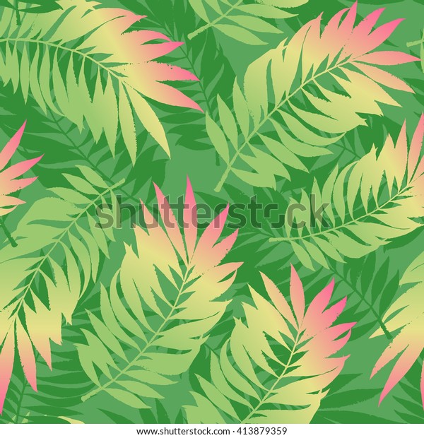 Summer tropical gradient palm tree leaves seamless pattern. Vector ...