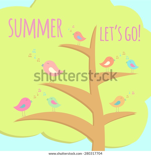 Summer Vector Cartoon Background Birds On Stock Vector (Royalty Free ...