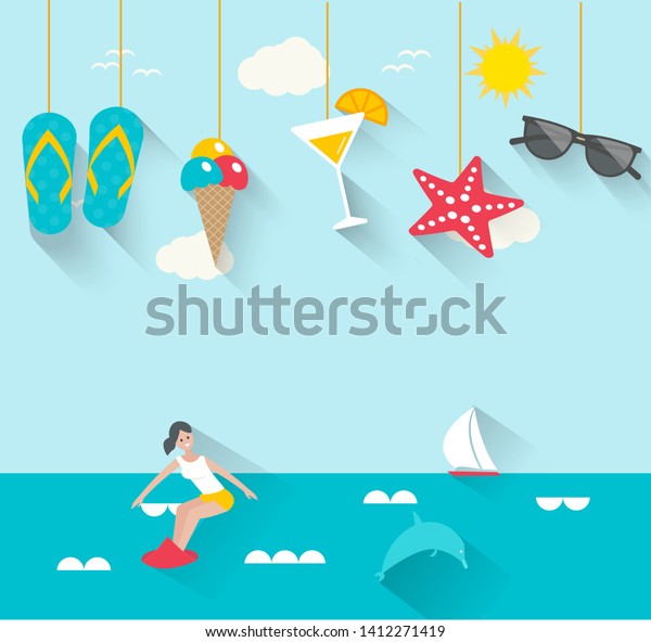 Summertime Background Hanging Summer Icons Sea Stock Vector (Royalty ...