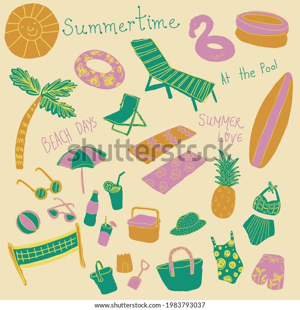 Summertime Set Vector Illustrations Items You Stock Vector (Royalty ...