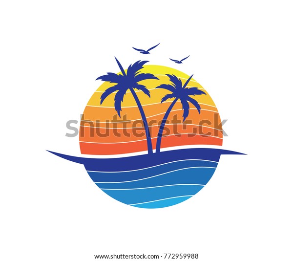 Sun Beach Ocean Palm Tree Vector Stock Vector (Royalty Free) 772959988