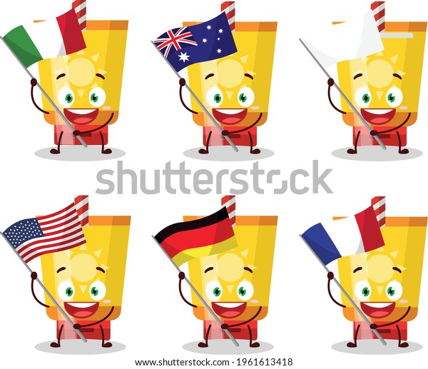 Sun Block Cartoon Character Bring Flags Stock Vector (Royalty Free ...