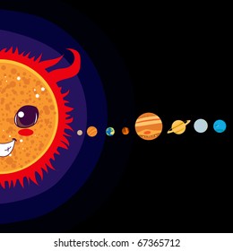 Sun Cartoon Solar System Planets Sorted Stock Vector (Royalty Free ...