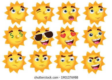 Sun Collection Emoticons Sadness Anger Joy Stock Vector (Royalty Free ...