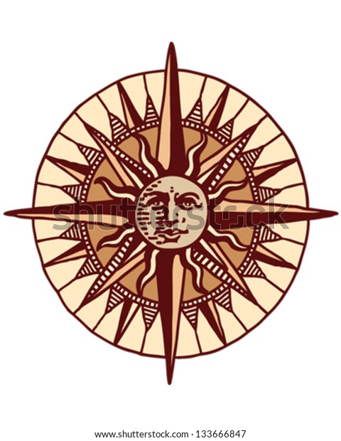 Sun Compass Stock Vector Royalty Free 133666847