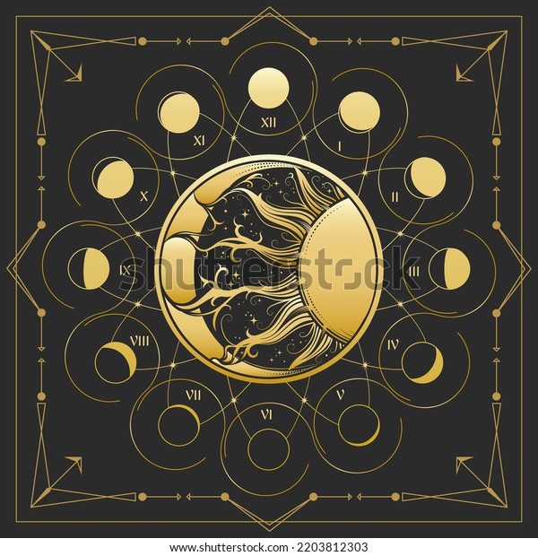 Sun Crescend Moon Phases Medieval Astrological Stock Vector (Royalty ...
