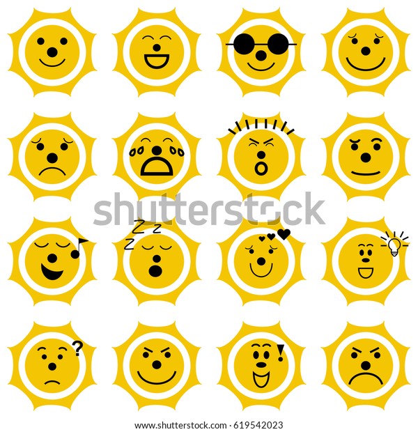 Sun Emoticon Set Different Facial Expression Stock Vector (Royalty Free ...