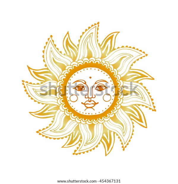 Sun Face Decorative Tattoo Sketch Line Stock Vector (Royalty Free ...