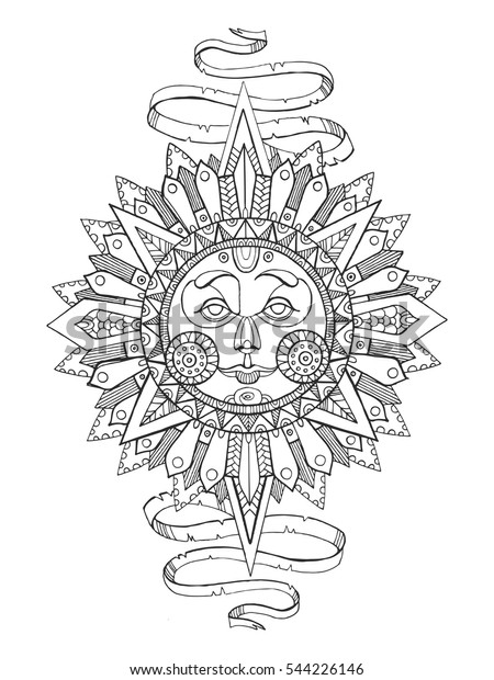 Sun Face Drawing Coloring Book Adults Stock Vector (Royalty Free ...