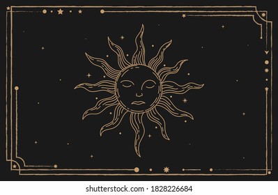 Sun Face Frame On Black Background Stock Vector (Royalty Free ...