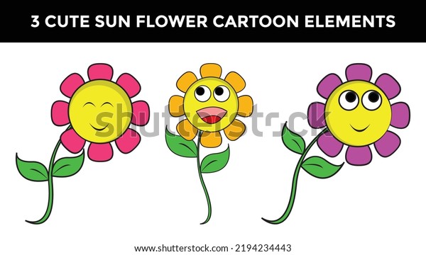Sun Flower Cartoon Cute Character Stock Vector (Royalty Free ...