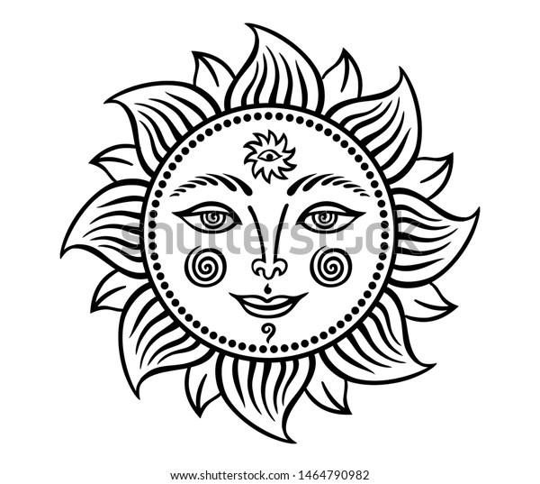 Sun Human Face Graphic Black White Stock Vector (Royalty Free ...