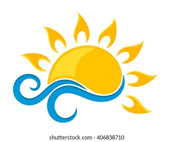 logo del sol con una ola: vector de stock (libre de regalías) 406838710