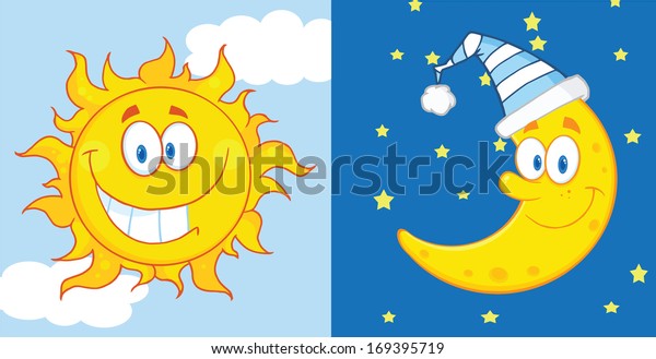 Sun Moon Cartoon Mascot Characters Vector Stock Vector (Royalty Free ...
