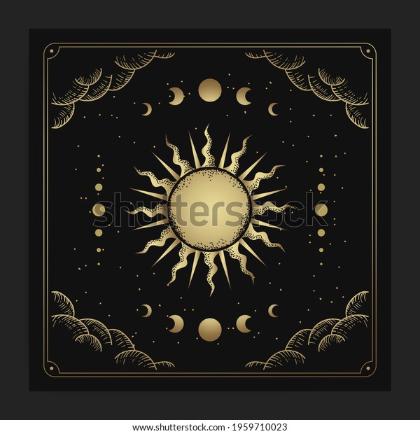 Sun Moon Phases Engraving Hand Drawn 库存矢量图（免版税）1959710023