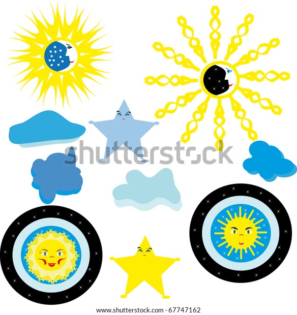 Sun Moon Stars Separate Elements Illustration Stock Vector (Royalty ...