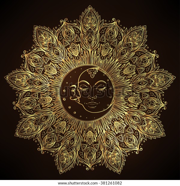 Sun Moon Symbols Face Inside Ornate Stock Vector (Royalty Free) 381261082