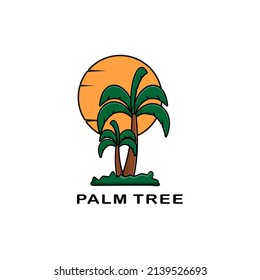 Sun Palm Tree Illustration Logo Design Stock Vector (Royalty Free ...