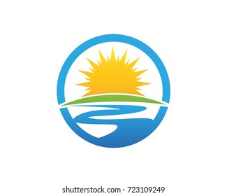 Sun Rice River Logo Design Template Stock Vector (Royalty Free ...
