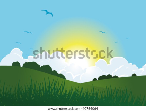 Sun Rising Over Grassy Hills Stock Vector (Royalty Free) 40764064