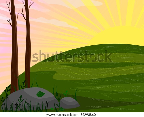 Sun Rising Over Hill Simple Vector Stock Vector (Royalty Free ...