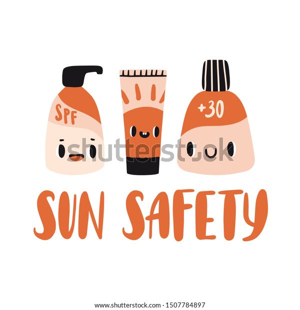 Sun Safety Cute Cartoon Set Kawaii Stock Vector (Royalty Free ...