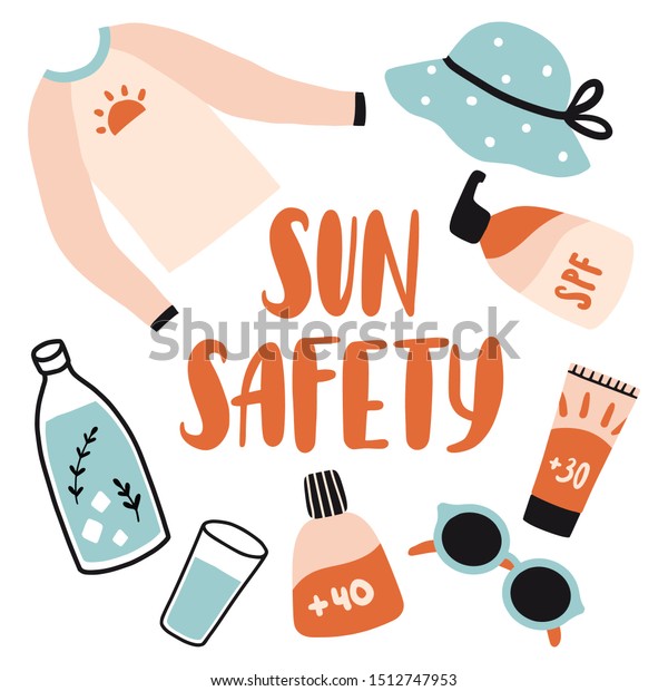Sun Safety Cute Cartoon Set Cosmetic Stock Vector (Royalty Free ...