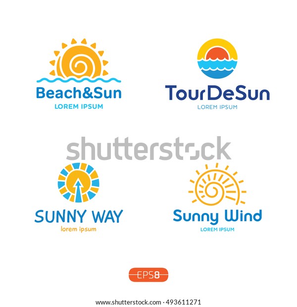 Sun Sea Logo Design Template Set Stock Vector (Royalty Free) 493611271 ...
