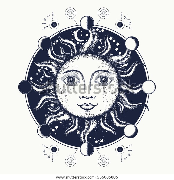 Sun Tattoo Art Moon Phases Medieval Stock Vector (Royalty Free ...