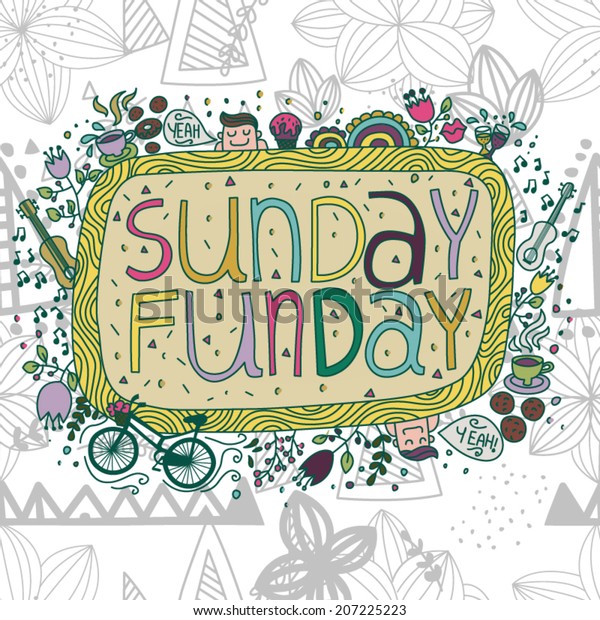 Sunday Funday Vector Doodle Illustration Seamless Stock Vector (Royalty ...