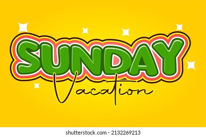 Sunday Vacation 3d Text Effect Design Stock Vector (Royalty Free ...