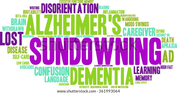 Sundowning Word Cloud On White Background: vector de stock (libre de ...