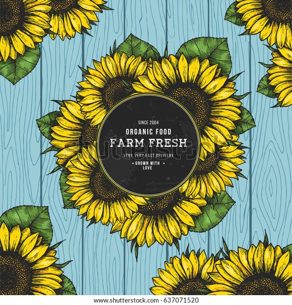 Sunflower Card Design Template Sunflower Round Stock Vector (Royalty ...