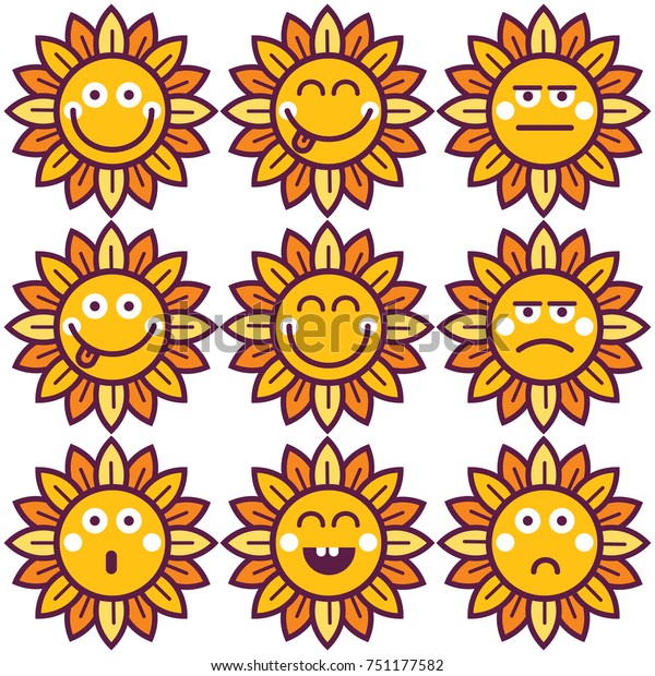 Sunflower Emoticon Set Card Sticker Label Stock Vector (Royalty Free ...