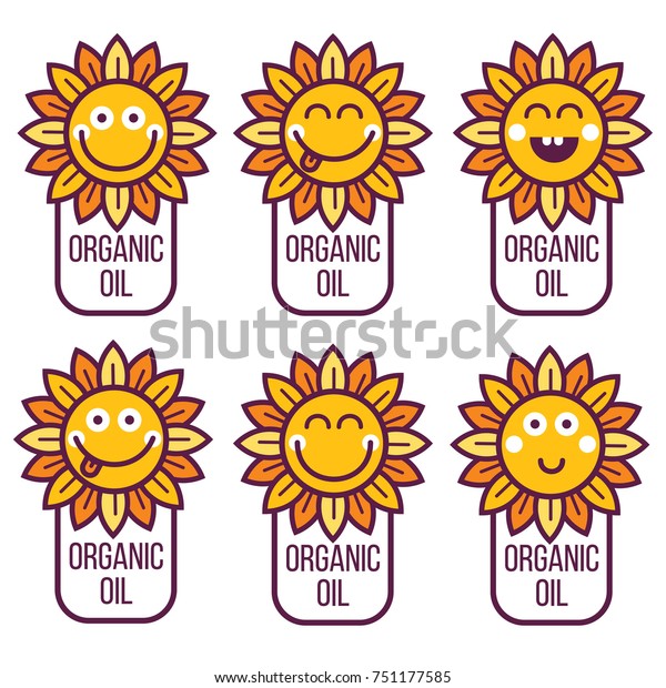 Sunflower Emoticon Set Card Sticker Label: vetor stock (livre de ...