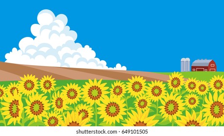 Sunflower Field Landscape Stock Vector (Royalty Free) 649101505 ...