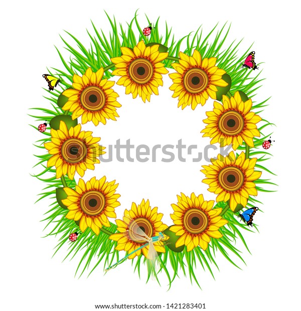 Sunflower Flower Round Frame Isolated Stock Vector (Royalty Free ...