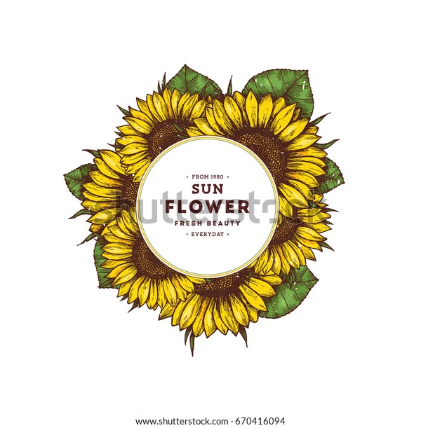Sunflower Vintage Design Template Sunflower Round Stock Vector (Royalty ...